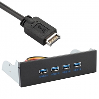 USB 3.0 4-Port Hub Front Panel with USB 3.1 Front Panel Header Type-E Male