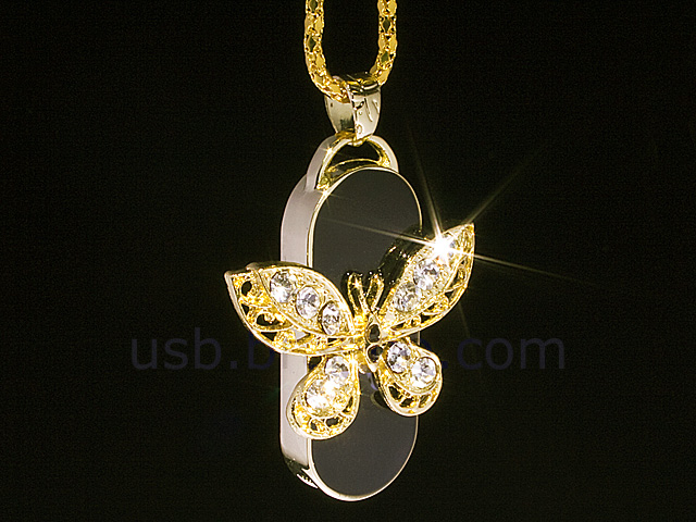 USB Jewel Gold Butterfly Necklace Flash Drive