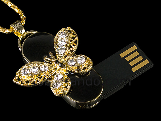 USB Jewel Gold Butterfly Necklace Flash Drive